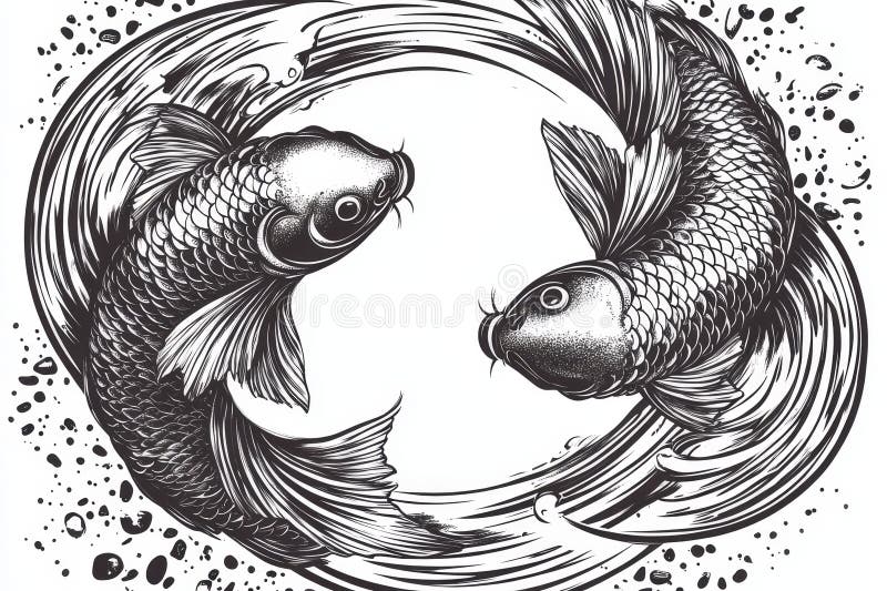 Two Koi Fish Circular Dance Two Koi Fish Swim in a Harmonious Circular ...