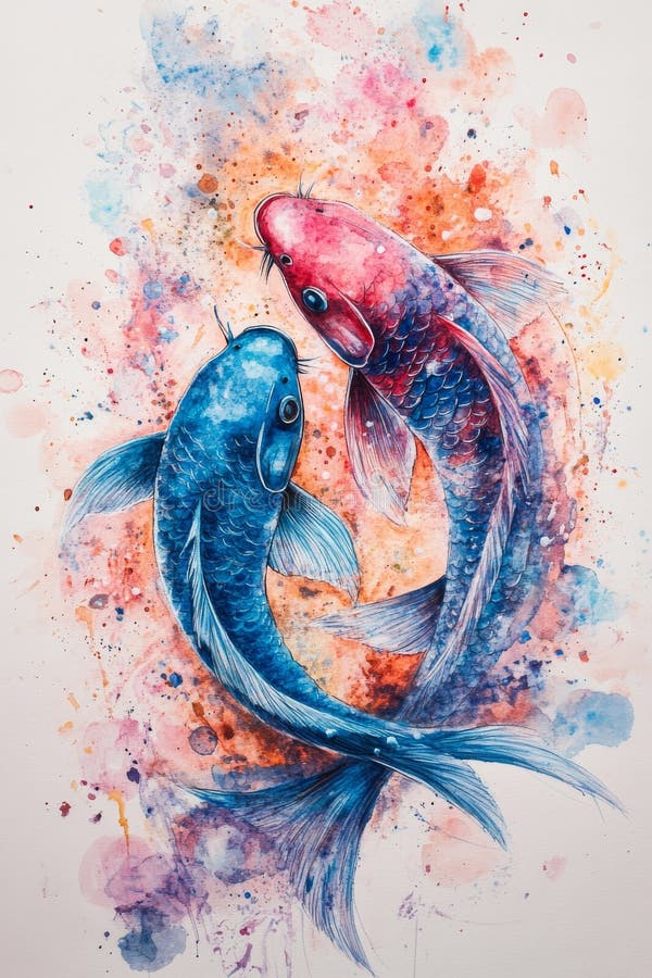 Two Koi Fish are Intertwined within a Vibrant, Abstract Splash of Color ...