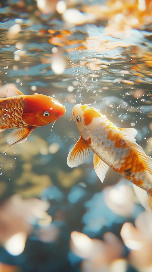 Two Koi Fish in Sparkling Water Facing Each Other Stock Photo - Image ...