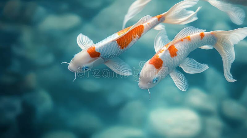 Two Koi Fish Swimming in a Blue Pond Stock Illustration - Illustration ...
