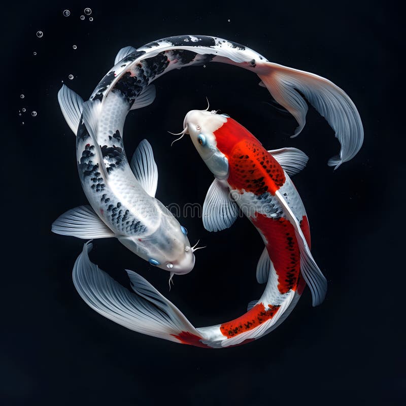 Two Koi Fish Swimming in a Circle. Stock Illustration - Illustration of ...