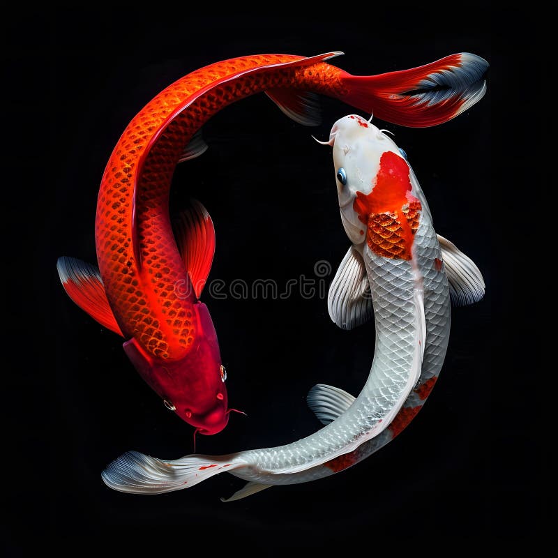 Two Koi Fish Swimming in a Circular Motion Stock Illustration ...