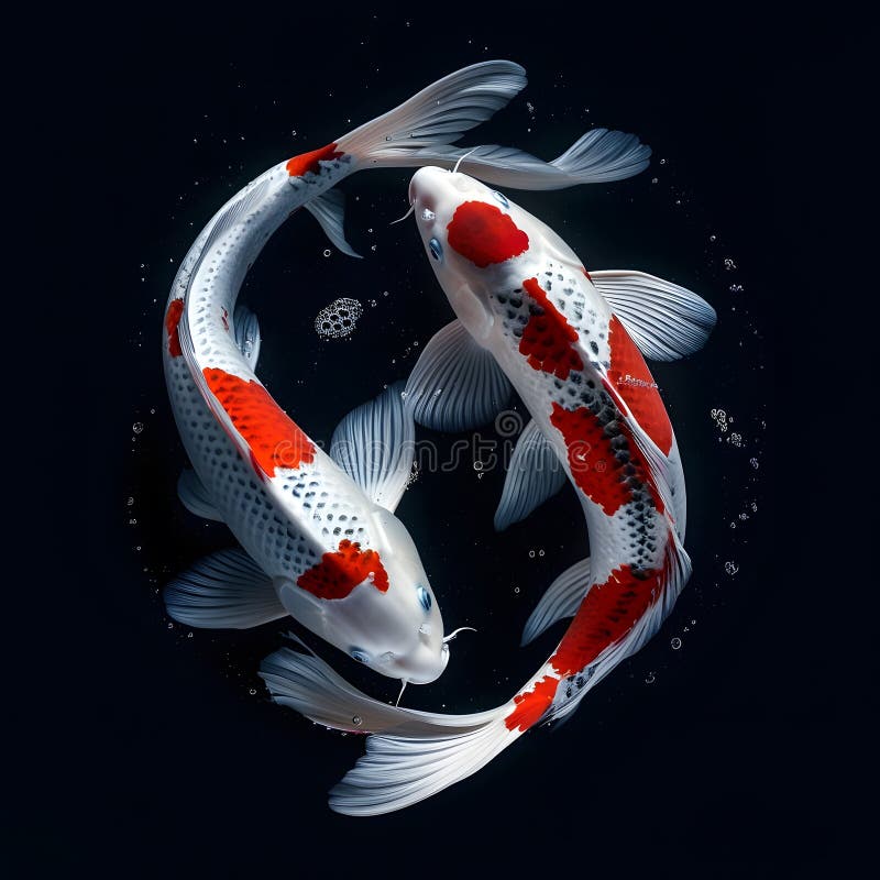 Two Koi Fish Swimming in a Circular Pattern. Stock Illustration ...