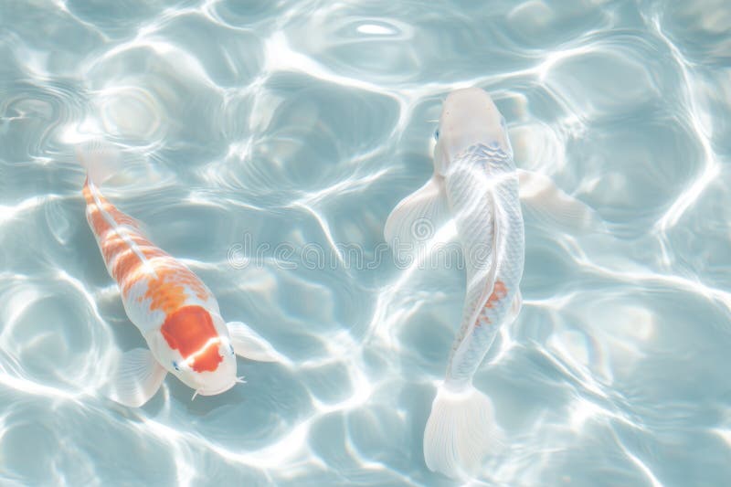 Two Koi Fish Swimming in Clear Water Stock Illustration - Illustration ...