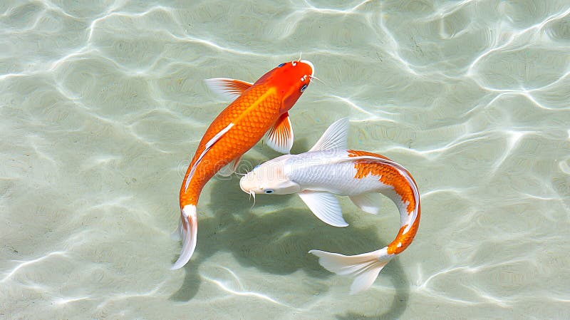 Two Koi Fish Swimming in Clear Water Stock Illustration - Illustration ...