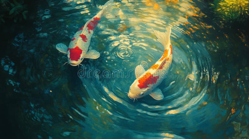 Two Koi Fish Swimming in a Pond Stock Illustration - Illustration of ...
