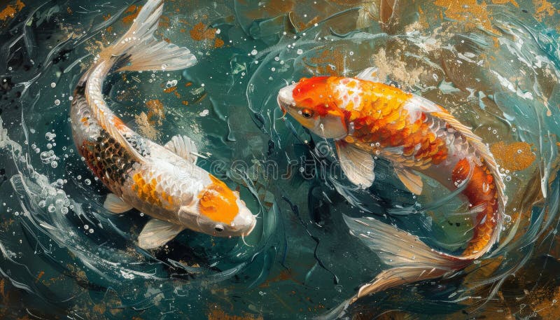 Two Koi Fish Swimming in a Pond by AI Generated Image Stock Image ...