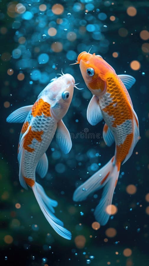 Two Koi Fish Swimming in a Pond of Water Stock Illustration ...