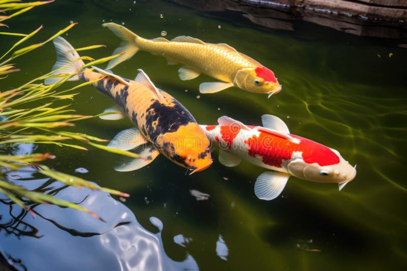 Two Koi Fish Swimming in a Shared Pond Stock Image - Image of nature ...