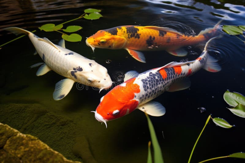 Two Koi Fish Swimming Together in a Pond Stock Image - Image of ...