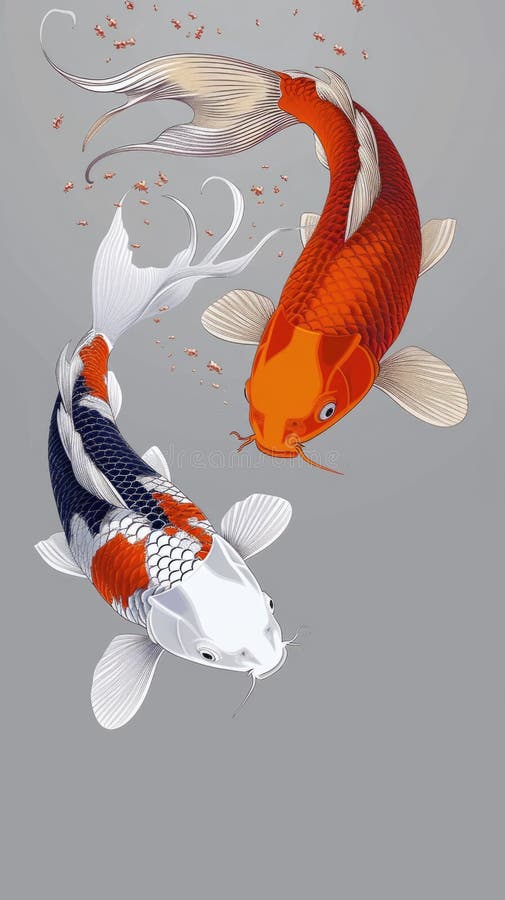 Two Koi Fish are Swimming in the Water Stock Illustration ...