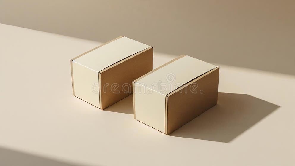 Two Kraft Boxes with Cream Lids in Warm Lighting Stock Photo - Image of ...