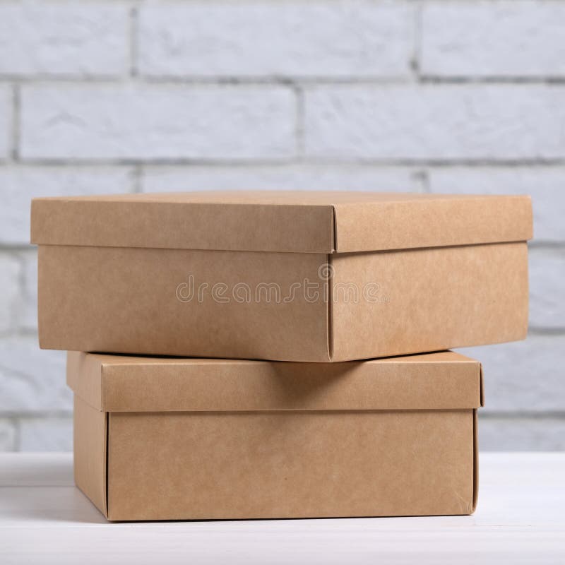 Two Kraft Cardboard Boxes on the Table Stock Photo - Image of parcel ...