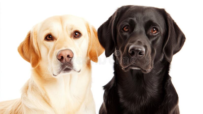 Two Labrador Retrievers Portrait Against White Background Stock ...