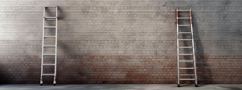 Two Ladders Constructed from Metal Resting Against a Backdrop of a ...