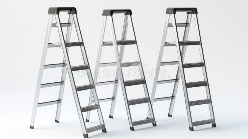 Two Ladders Stand Upright on a Flat Surface Stock Photo - Image of ...