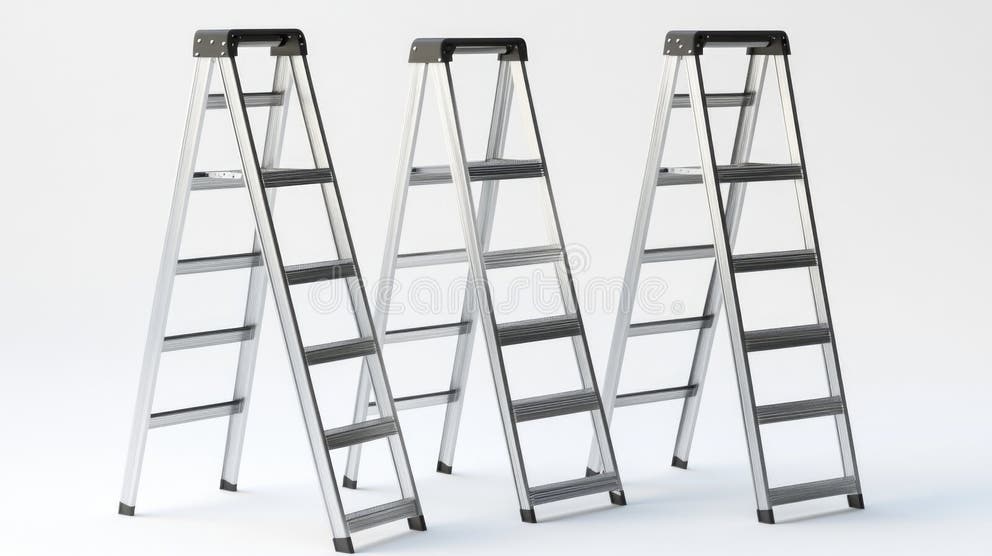 Two Ladders Stand Upright on a Flat Surface Stock Photo - Image of ...