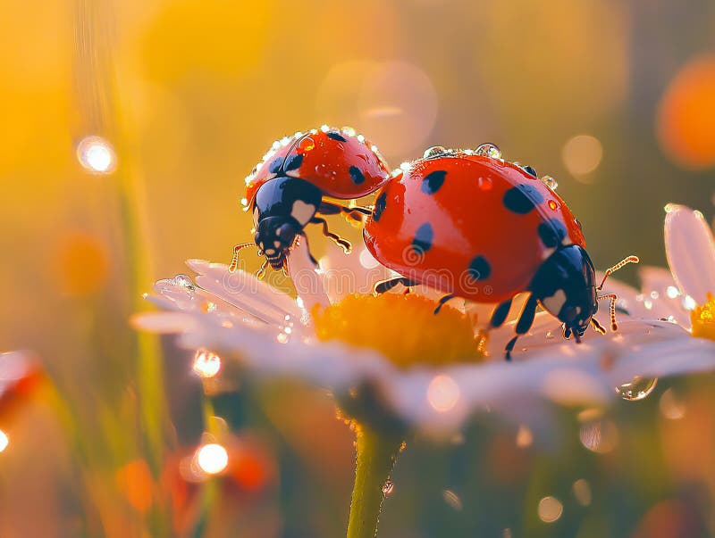 Two Ladybugs on a Daisy Flower Stock Photo - Image of glow, warm: 341680100