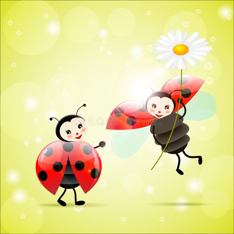 Two ladybugs with a daisy stock vector. Illustration of funny - 32180965