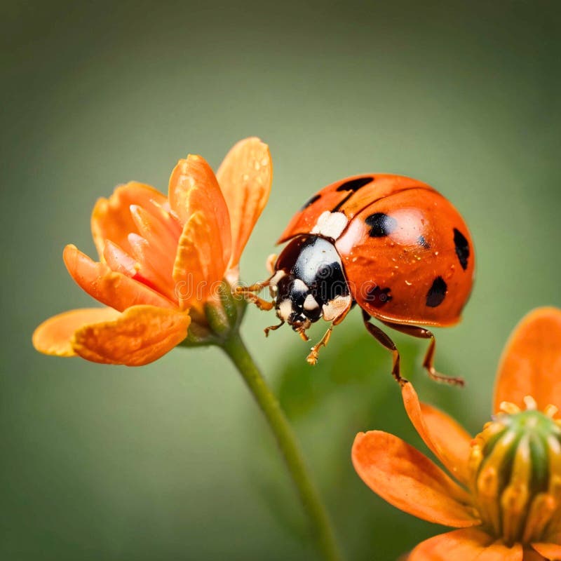 Two Ladybugs on a Orange Spring Flower. Flight of an Insect. Artistic ...