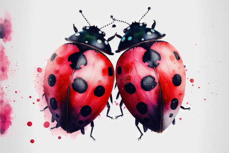 Two Ladybugs are Standing on a White Surface with Red Spots on Them and ...