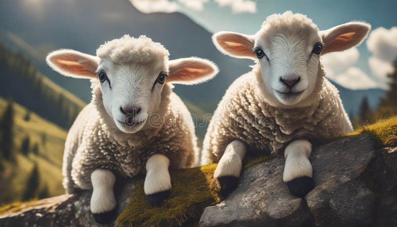 Two Lambs, Young Sheep in Nature .ai Generated Stock Illustration ...