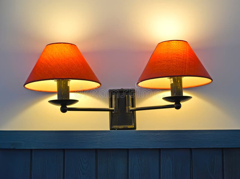 Two-lamp Wall-mounted Lamp with Red Abages Stock Photo - Image of ...
