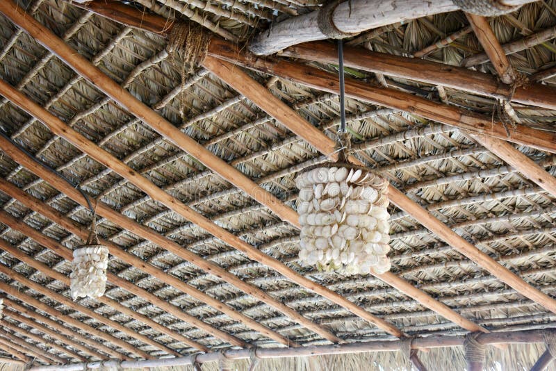 Two Lamps with Shell Decoration in the Hut Stock Photo - Image of ...