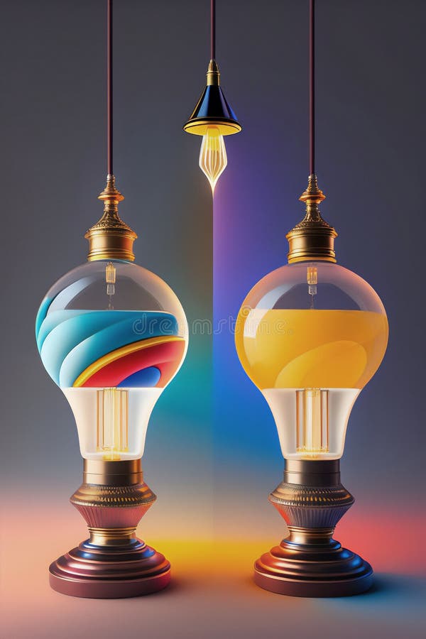 Two Lamps on the Table with Warm Colors and Psychedelic Theme ...