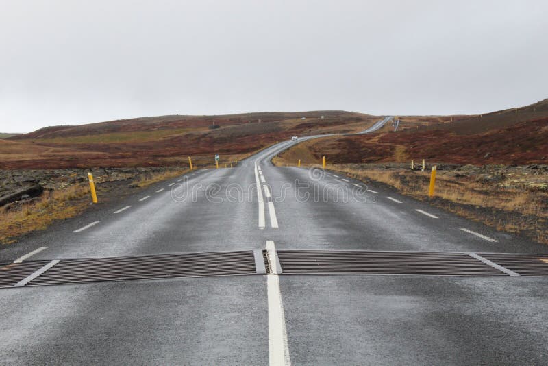 Two Land Road in Iceland Lava Field Stock Image - Image of sunset ...