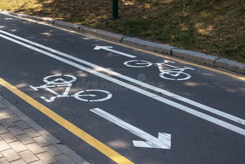 Bicycle Path Sign on Paving Slabs Closeup Stock Photo - Image of cycle ...