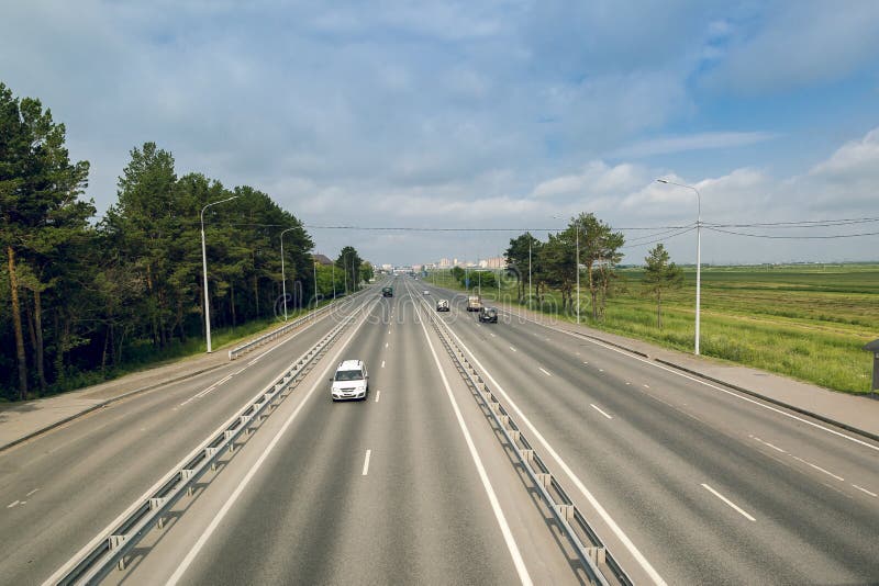 Freeway in Front of the City Stock Image - Image of color, distance ...