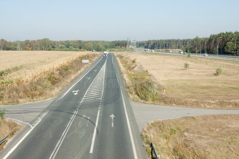Two-lane highway with cars stock photo. Image of poland - 36253360