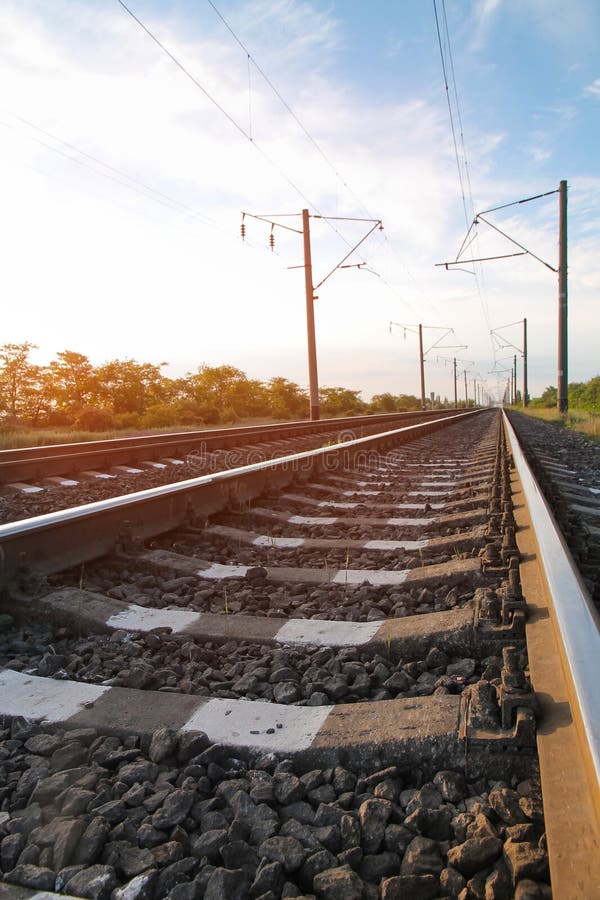 Two-lane Railway. View into the Distance Stock Image - Image of train ...