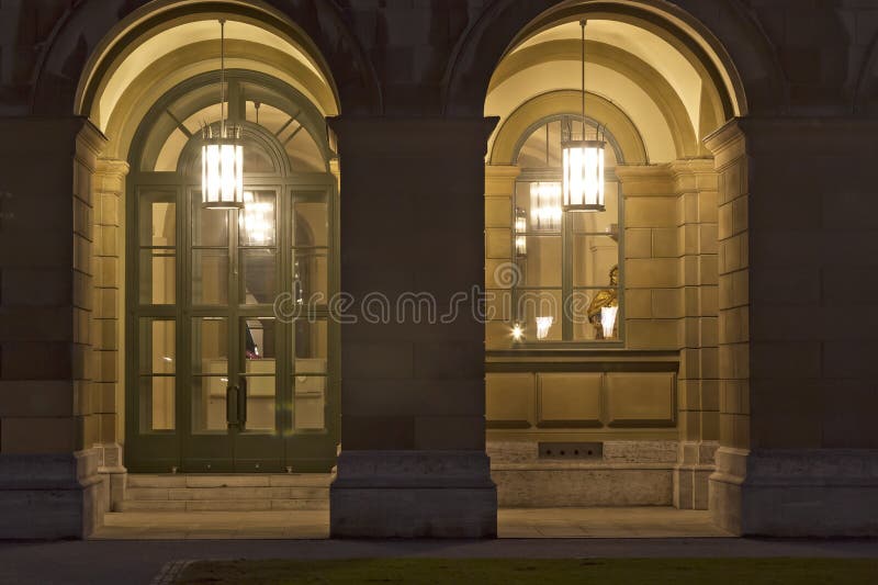 Two Lanterns Illuminating a Historic Building Stock Photo - Image of ...