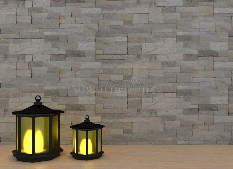 Two Lanterns with the Light in the Room Interior in 3D Render Image ...
