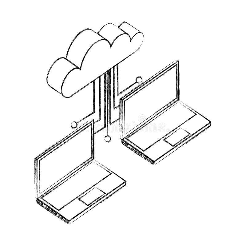 Two Laptop Cloud Computing Connected Data Network Stock Illustration ...
