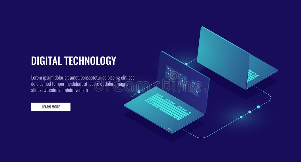 Two Laptop Computer Exchanging Data, Data Encryption, Protected ...