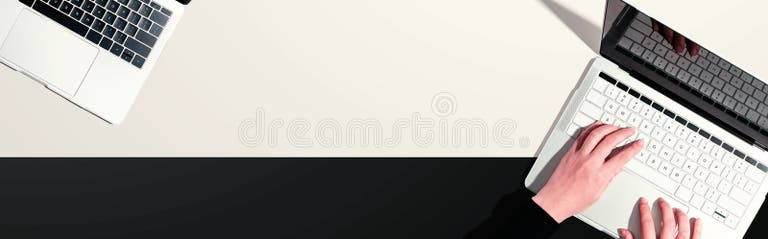 Two Laptop Computers from Above Stock Photo - Image of minimal, hand ...