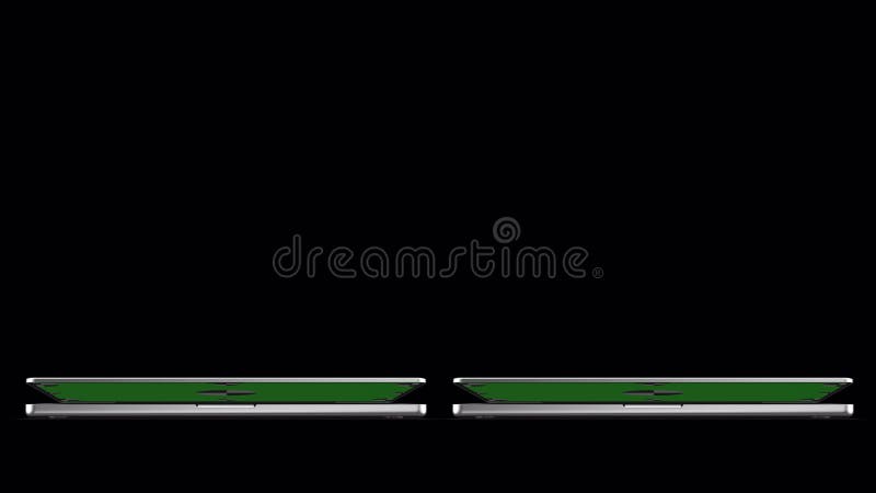 Two Laptop Revolves Around on Black Background with Alpha Channel for ...