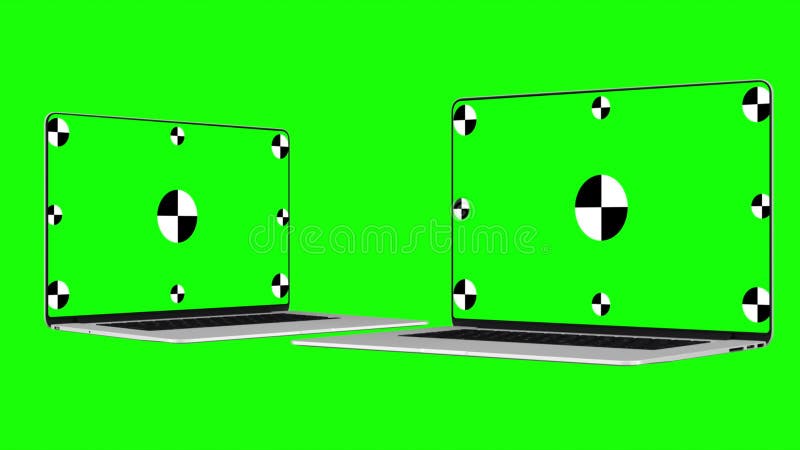 Two Laptop Revolves Around on a Black Background. Green Screen with ...
