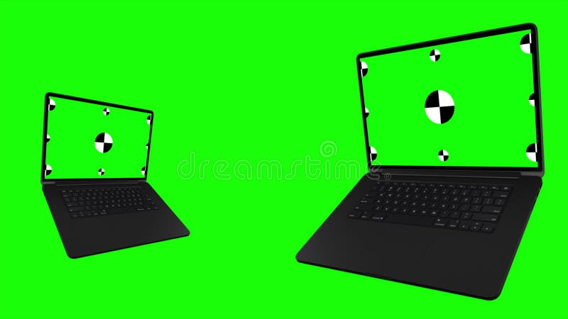 Two Laptop Revolves Around on a Black Background. Green Screen with ...