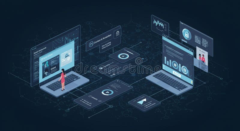 Networking Hub, Protection and Security Vector Icons Set Cyber Computer ...