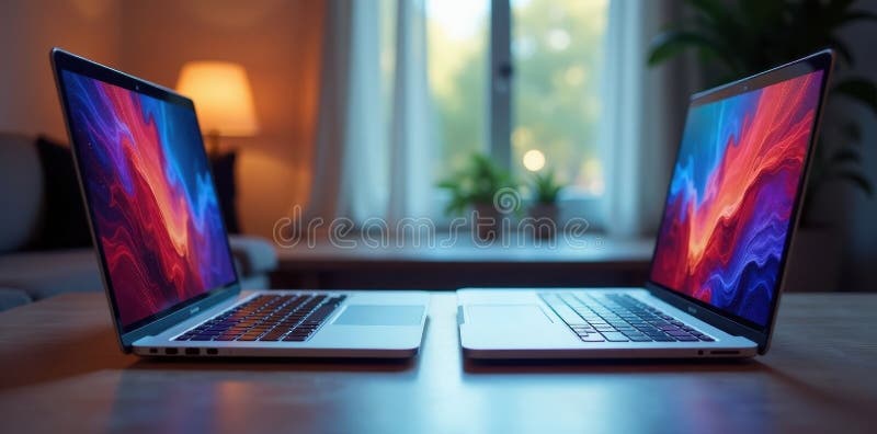 Two Laptops Facing Each Other, Empty Screens, Close Up , Design ...