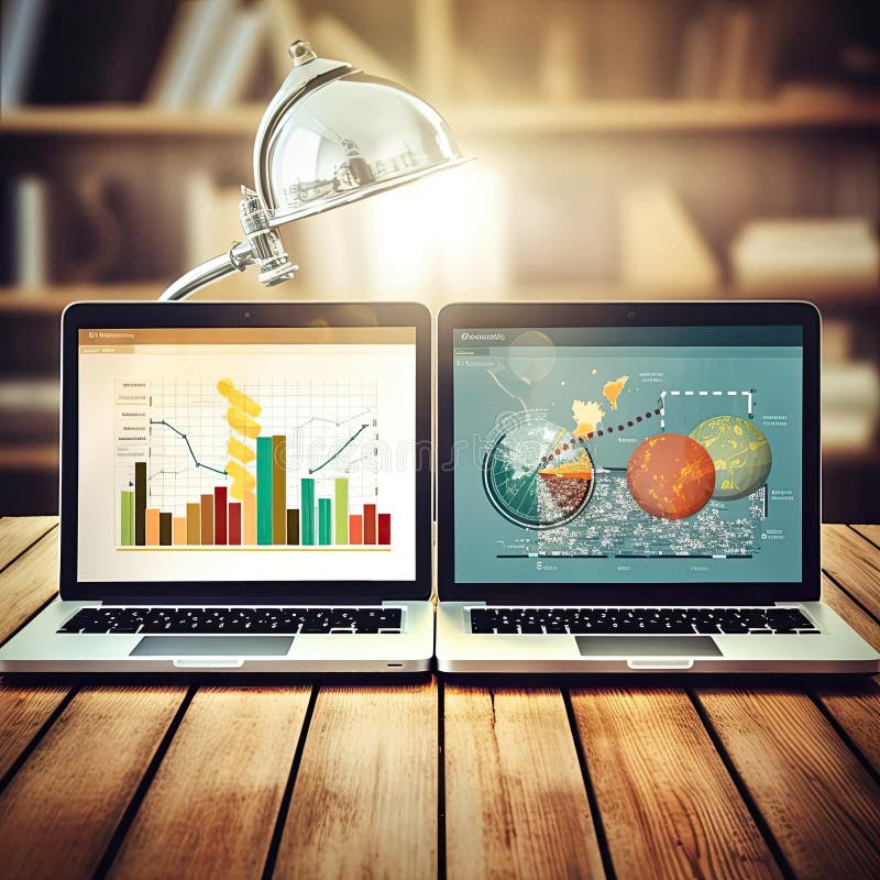 Two Laptops, Side by Side on a Desk Stock Illustration - Illustration ...