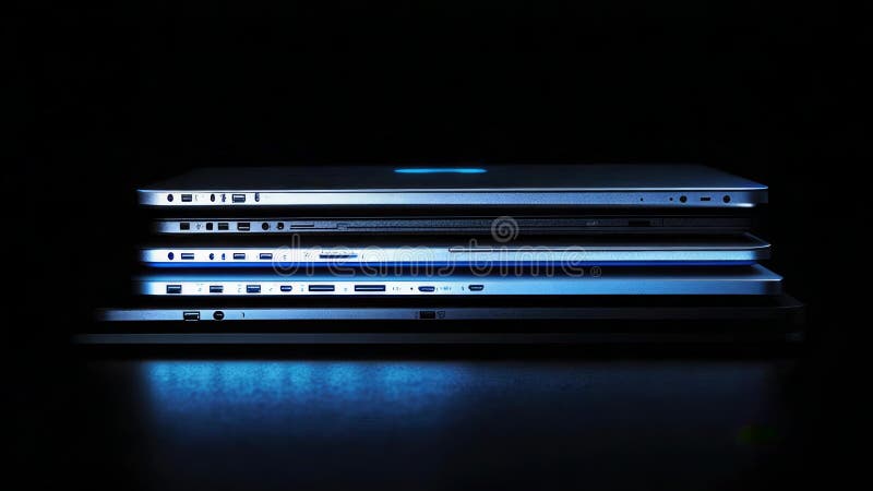 Two Laptops Stacked on Top of Each Other Stock Image - Image of office ...