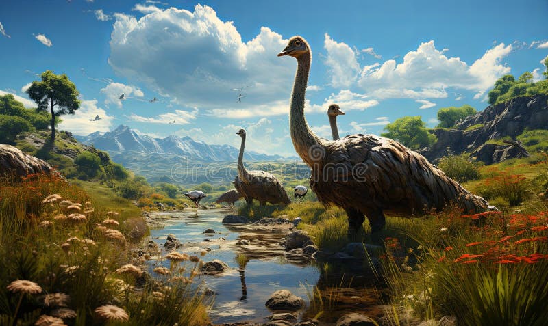 Two Large Birds Standing in Field Stock Photo - Image of ground, grassy ...