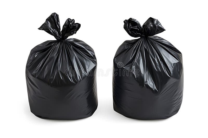 Two Large Black Garbage Bags Isolated on Clean White Background Stock ...