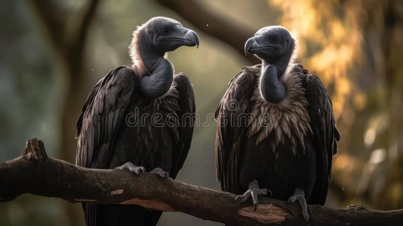 A Pair of Vultures Perched on a Tree Branch Created with Generative AI Stock Image - Image of ...