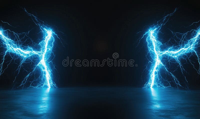Two Large Blue Bolts of Lightning, One on the Left and One on the Right ...
